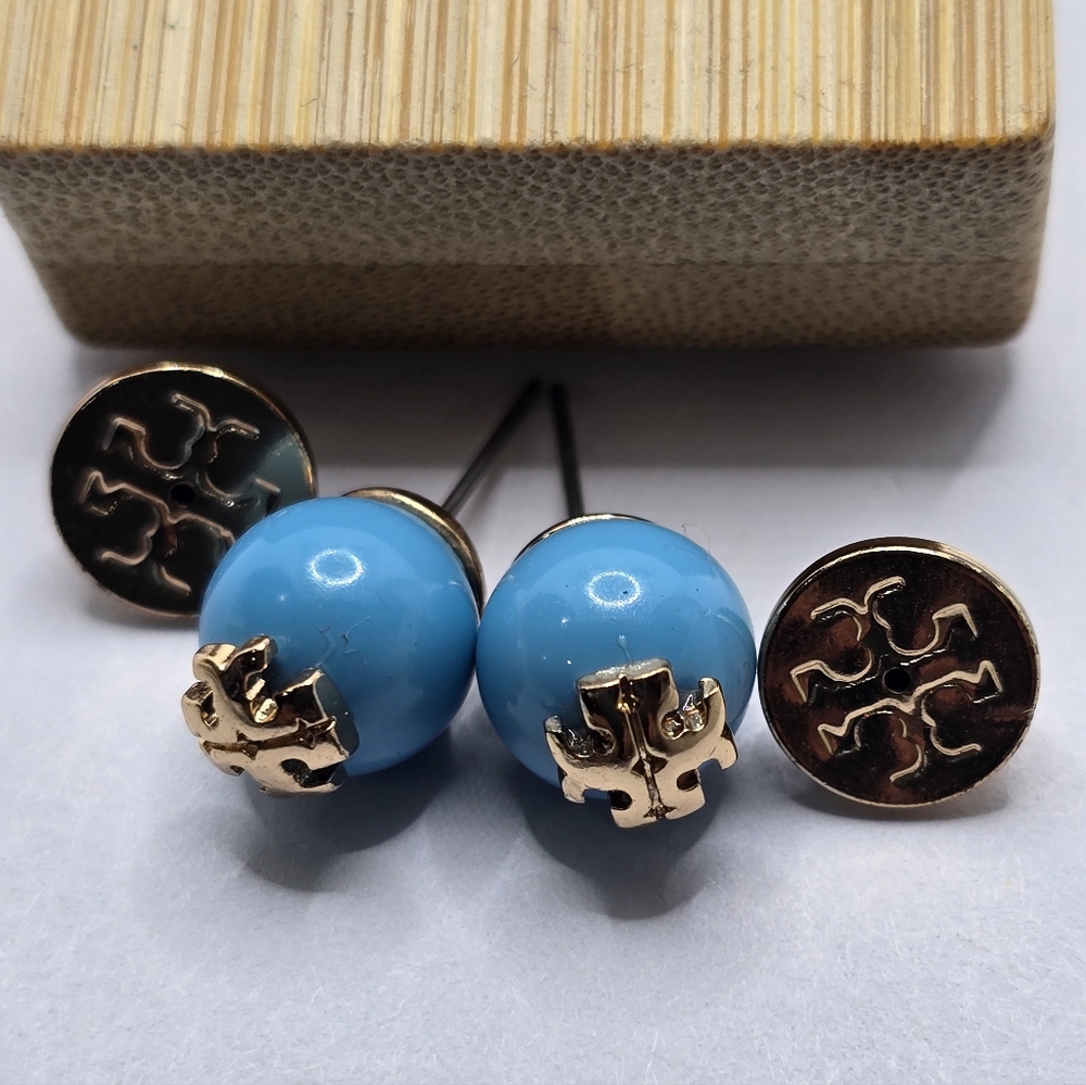 Tory Burch | Jewelry | Tory Burch Turquoise Logo Stud Earrings | Poshmark
